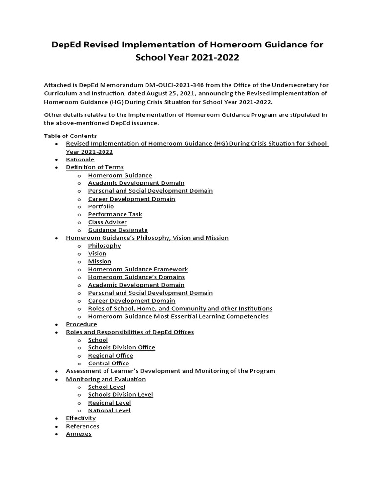 Revised Homeroom Guidance Program 2021-2022 | PDF | Learning | School ...