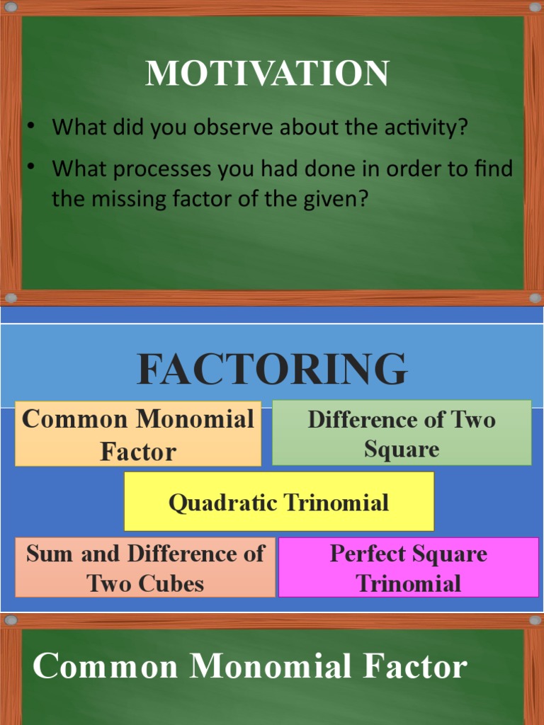 Lesson 1.1 - FACTORING POLYNOMIAL WITH GREATEST COMMON MONOMIAL FACTOR ...