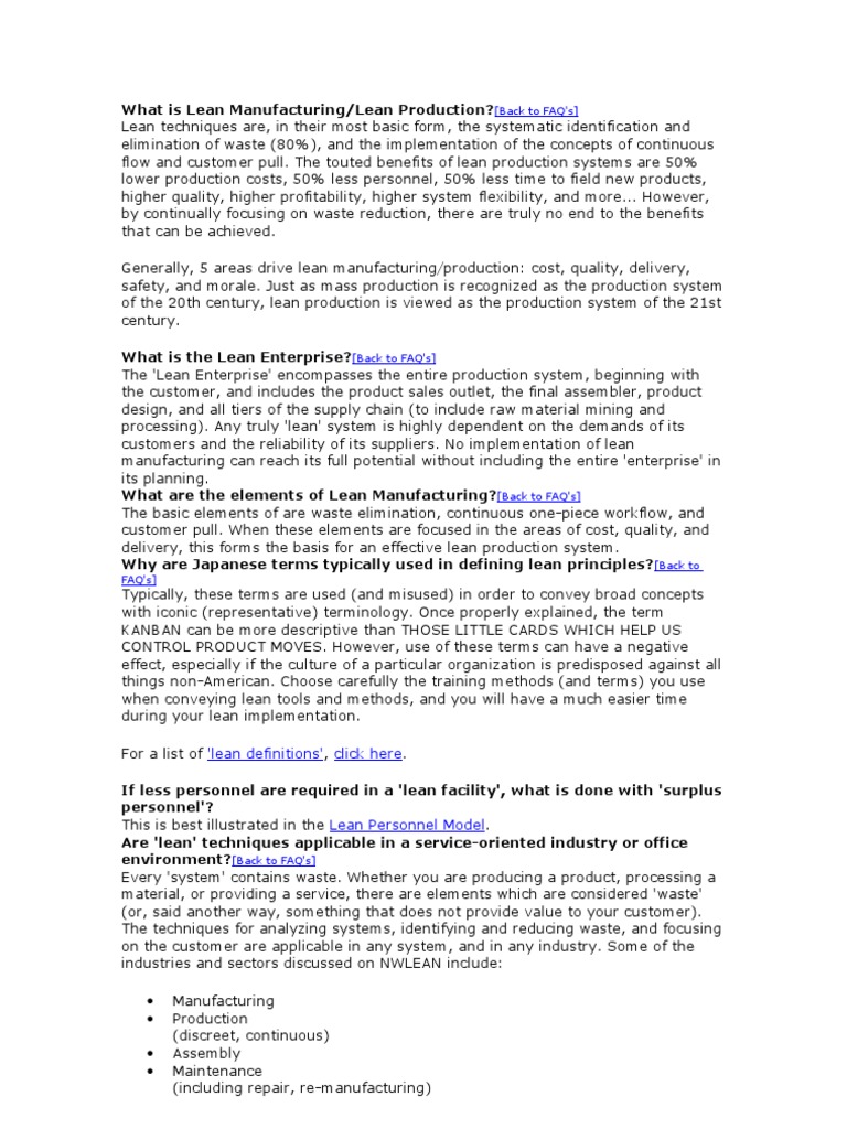 (Back To FAQ's) : 'Lean Definitions' Click Here | PDF | Lean ...