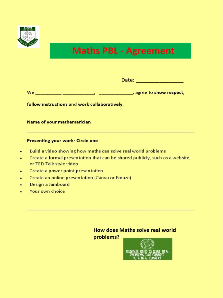 Maths PBL Agreement | PDF