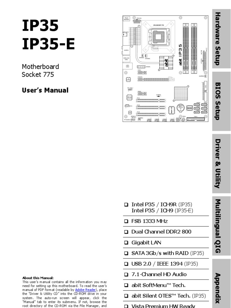 IP35 IP35-E: Motherboard Socket 775 | PDF | Bios | Computer Hardware
