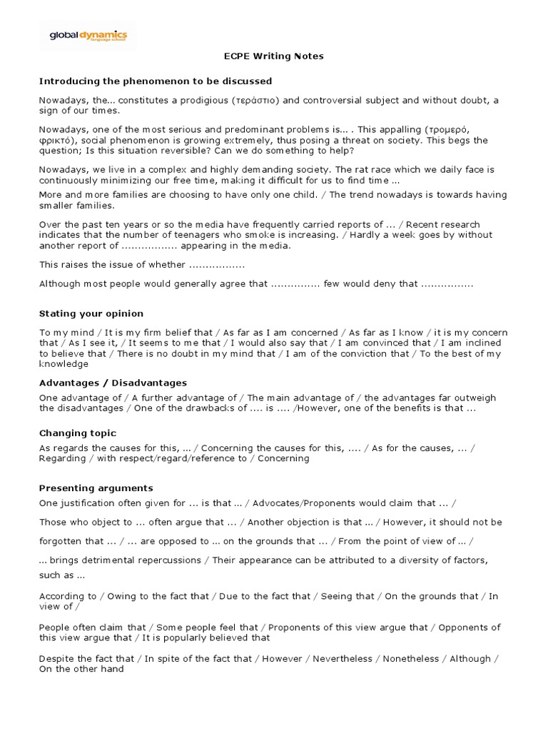 ECPE Writing Notes Title | PDF | Essays | Body Language