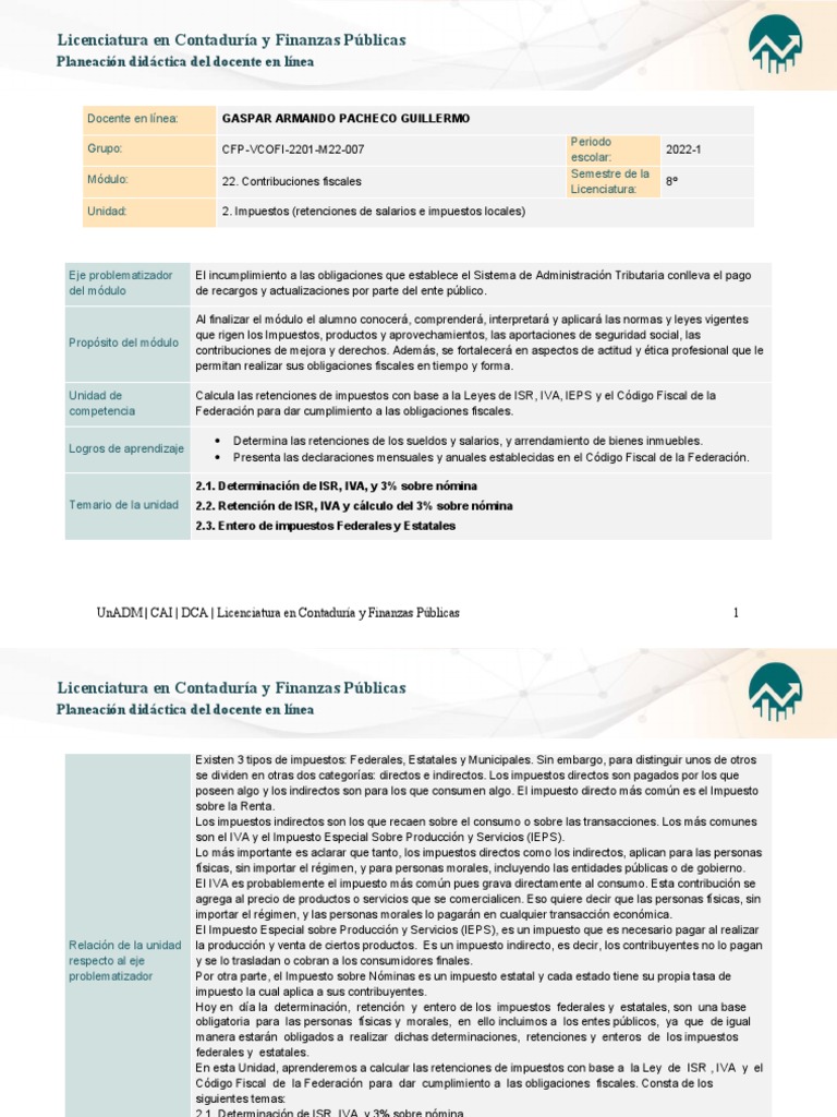 LCFP M22 U2 Planeacion Didactica | PDF | Impuesto sobre la renta ...