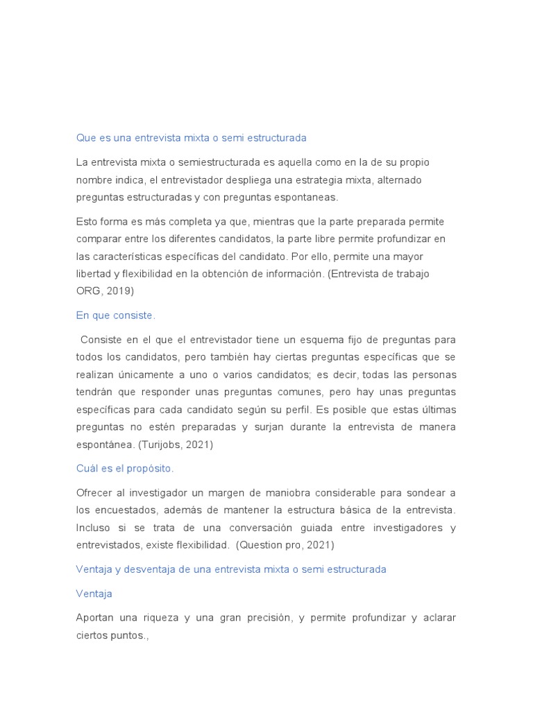 Que Es Una Entrevista Mixta o Semi Estructurada | PDF