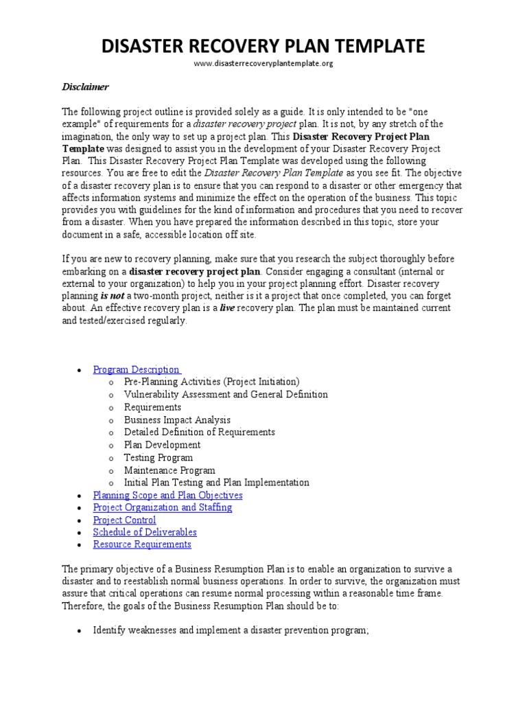 Disaster Recovery Project Plan Guide | PDF | Disaster Recovery ...