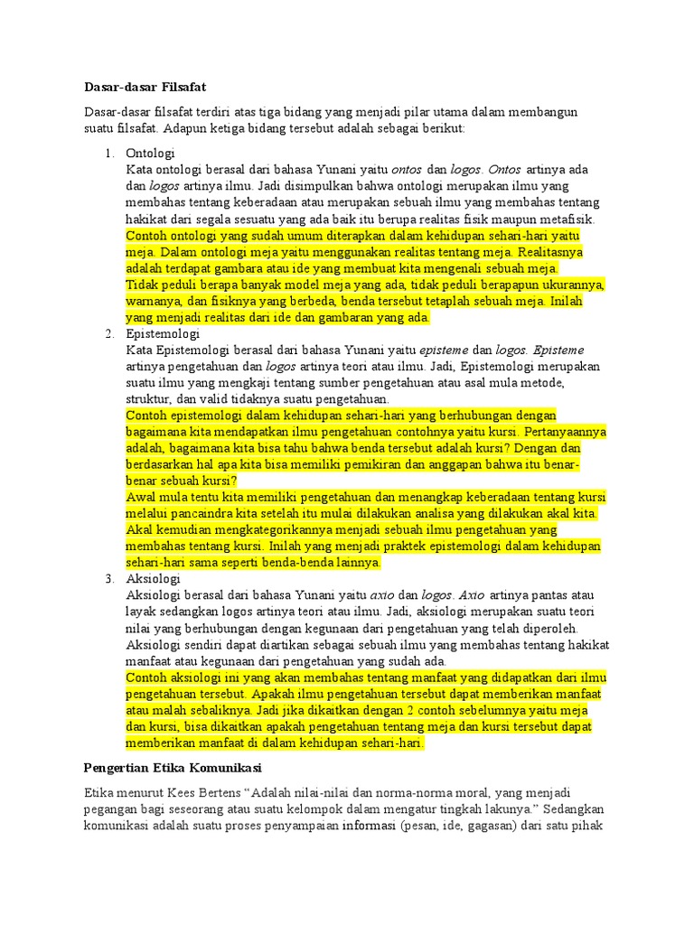 Dasar-Dasar Filsafat Pengertian Dan Penggunaan Etika Komunikasi | PDF