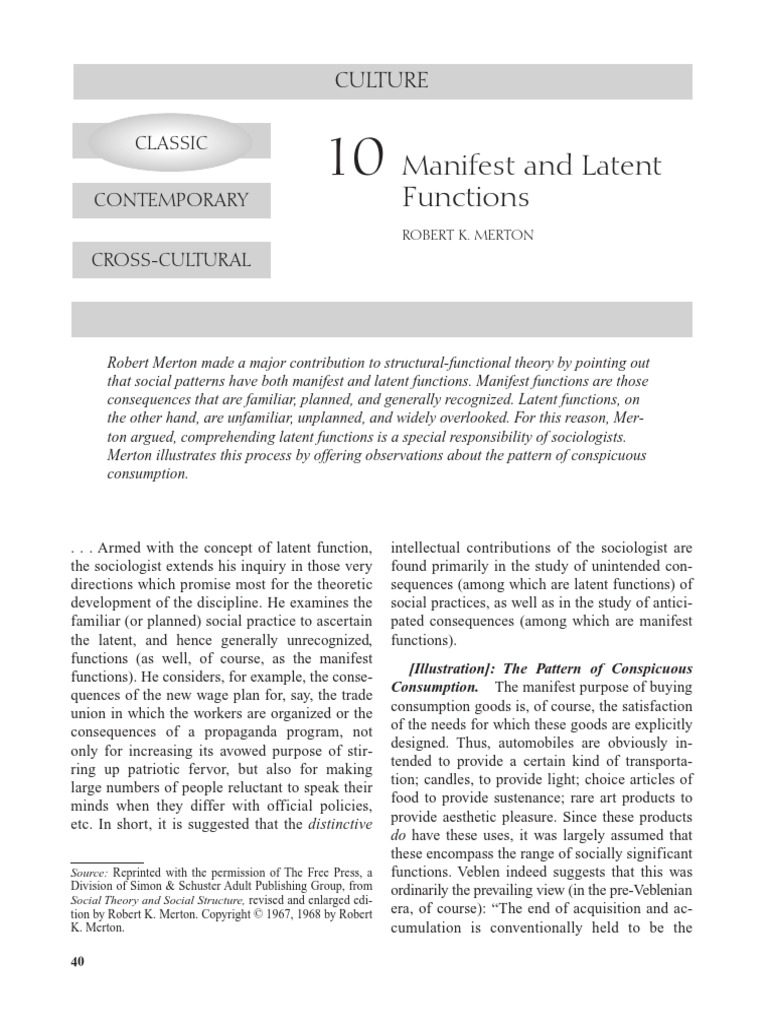 Manifest and Latent Functions | PDF | Thorstein Veblen | Economies