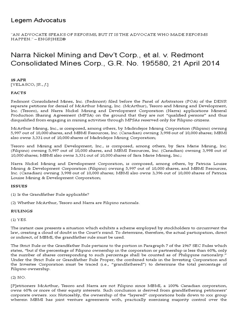 21 - Narra Nickel Mining Vs Redmont - Ver2 | PDF | Corporations ...