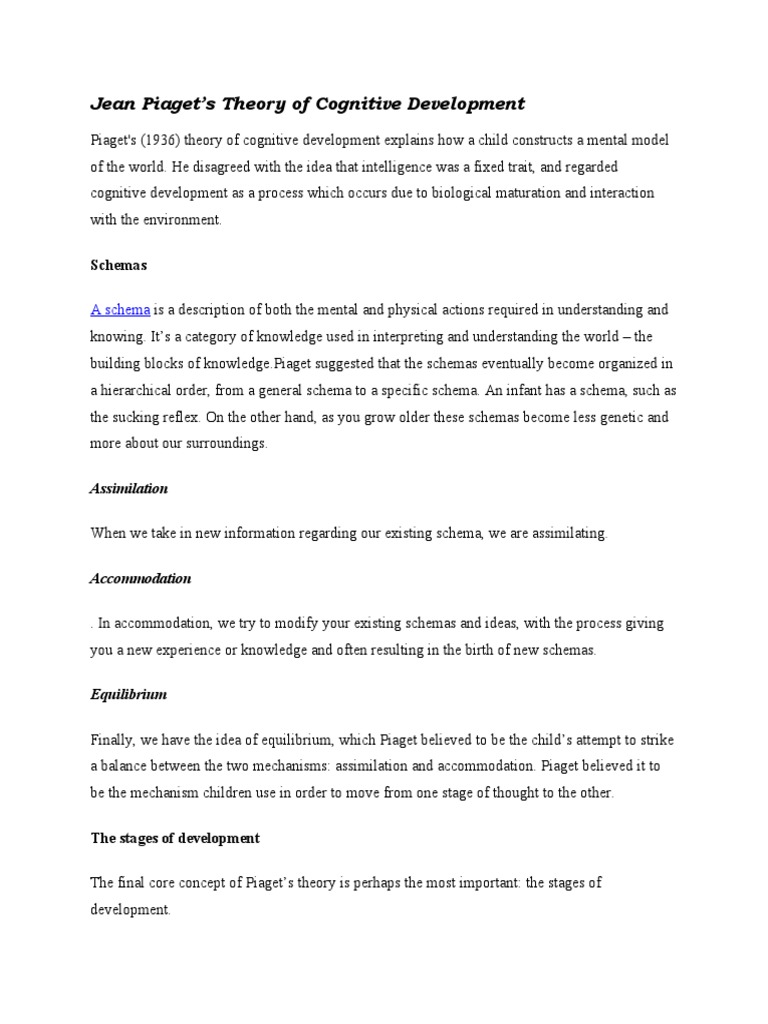 Jean Piaget Theory of Cognitive Development | PDF | Cognitive ...