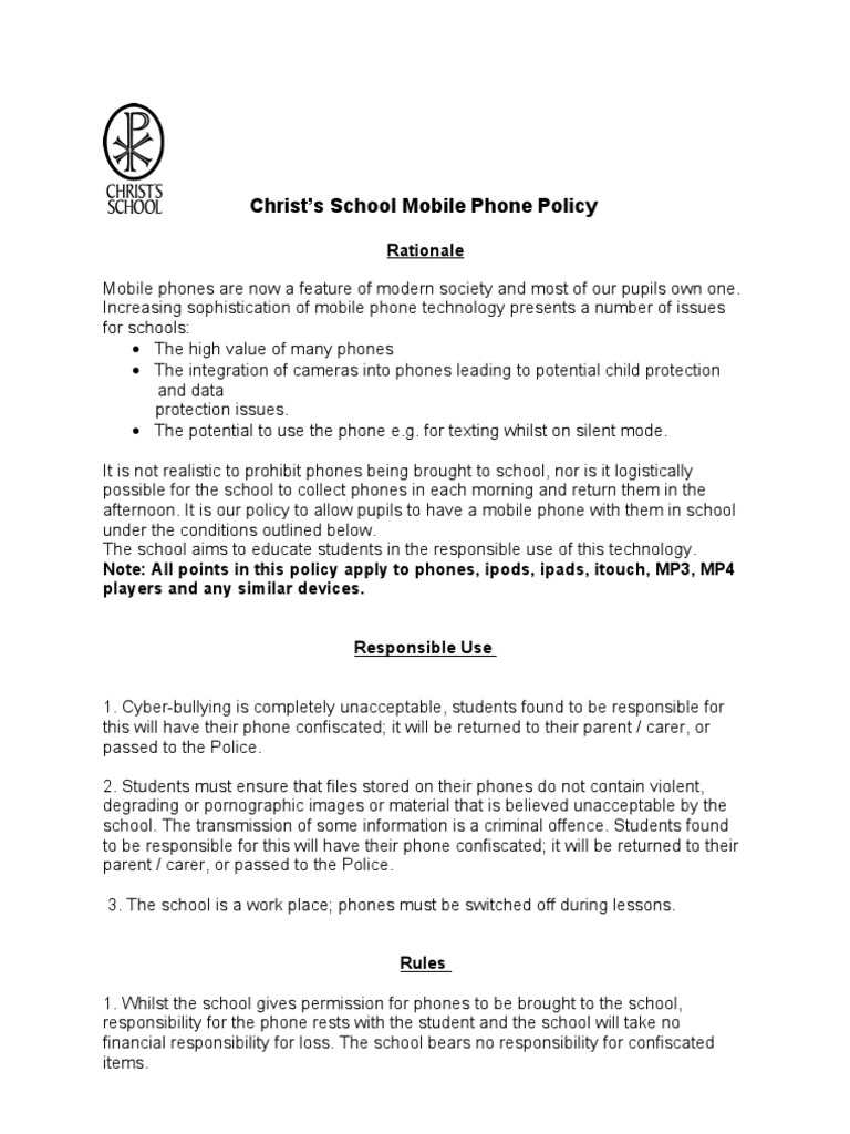 Mobile Phone Policy and Guidelines | PDF | Text Messaging | Mobile Phones
