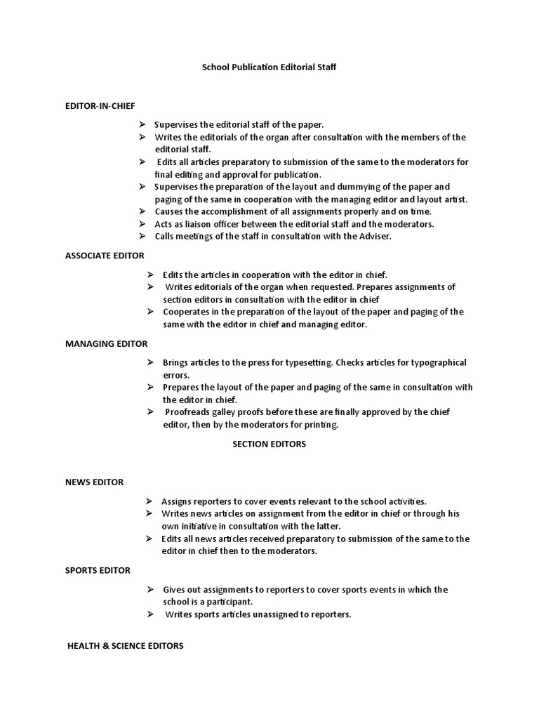 School Publication Editorial Staff | Download Free PDF | Editing | Page ...