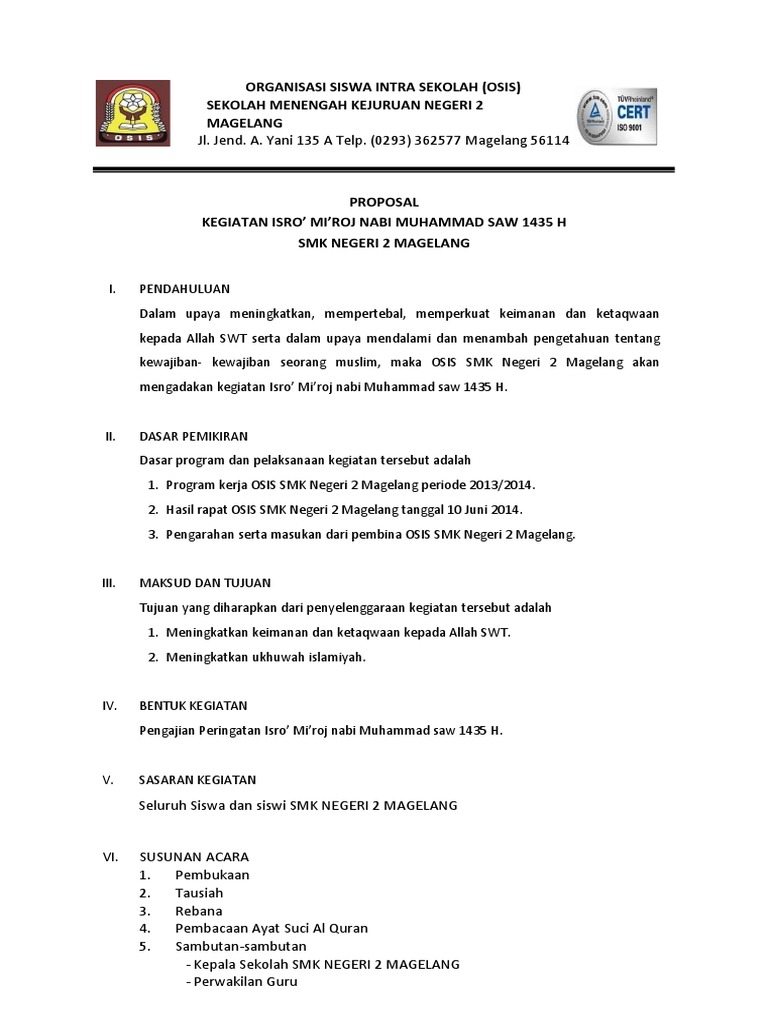 Surat Proposal Osis SMK Negeri 2 Magelang | PDF