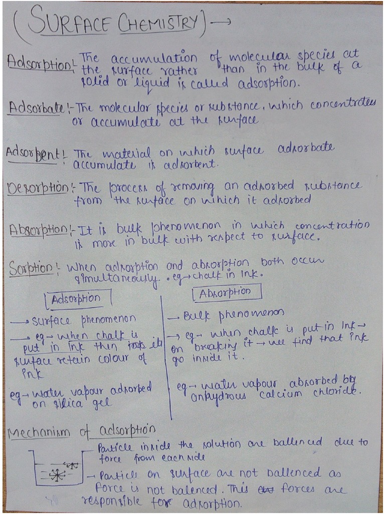 Surface Chemistry (NOTES HERE) | PDF