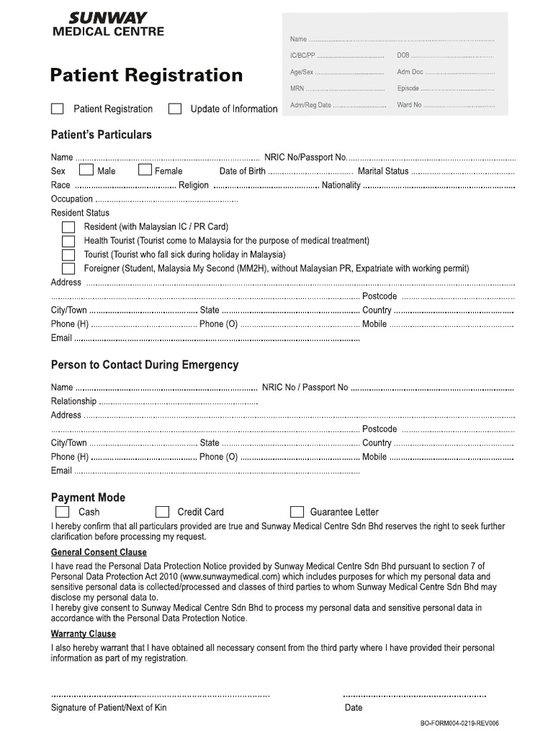 Registration Form - Sunway Medical Centre | PDF
