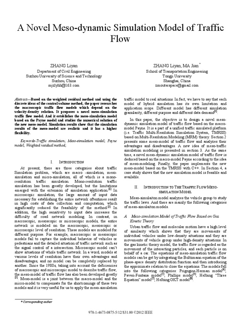 A Novel Meso-Dynamic Simulation Model of Traffic | PDF | Equations ...