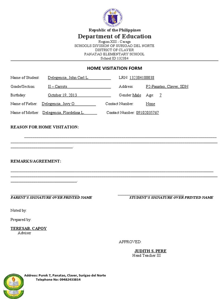HOME VISITATION Form | PDF