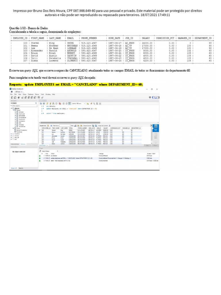 Prova Uninter | PDF | SQL | Tabela (banco de dados)