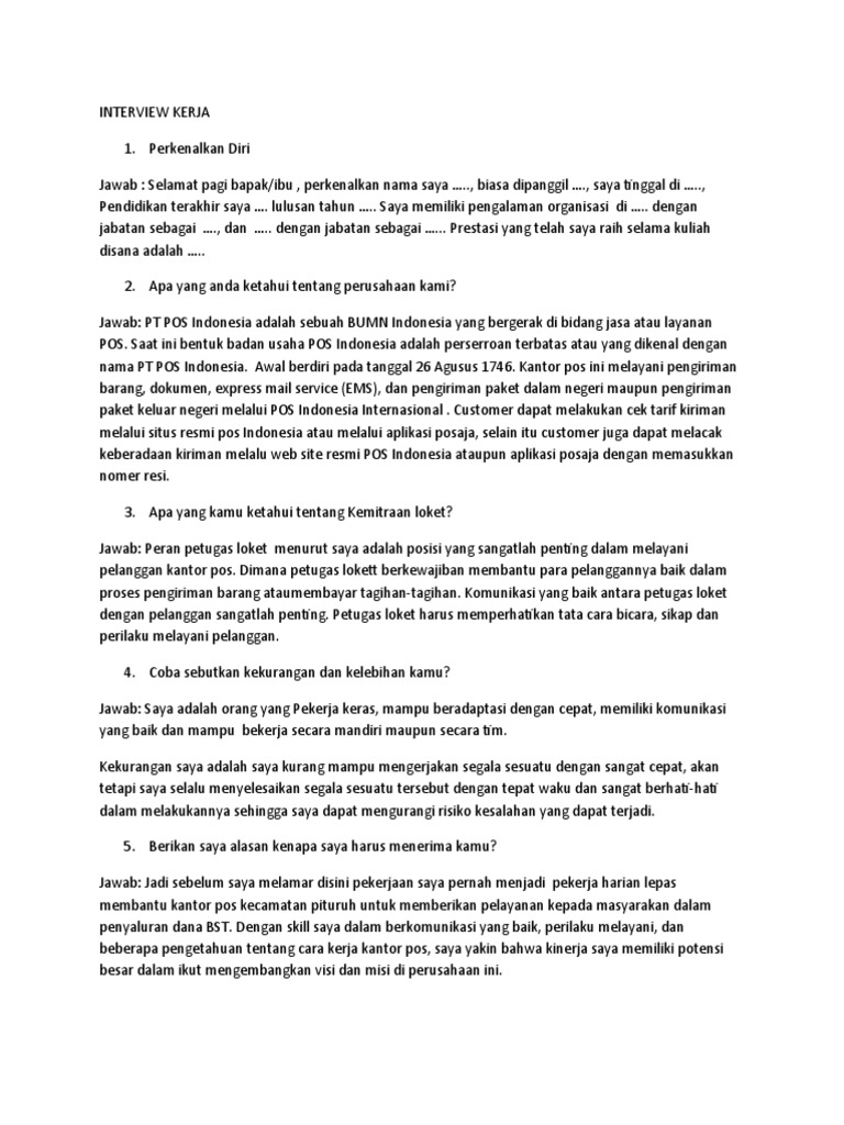 Contoh Interview Saya Di Kantor POS | PDF