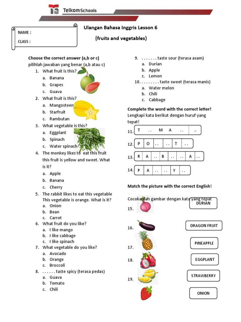 Ulangan Fruit and Vegetable Grade 1 | PDF | Fruit | Vegetables