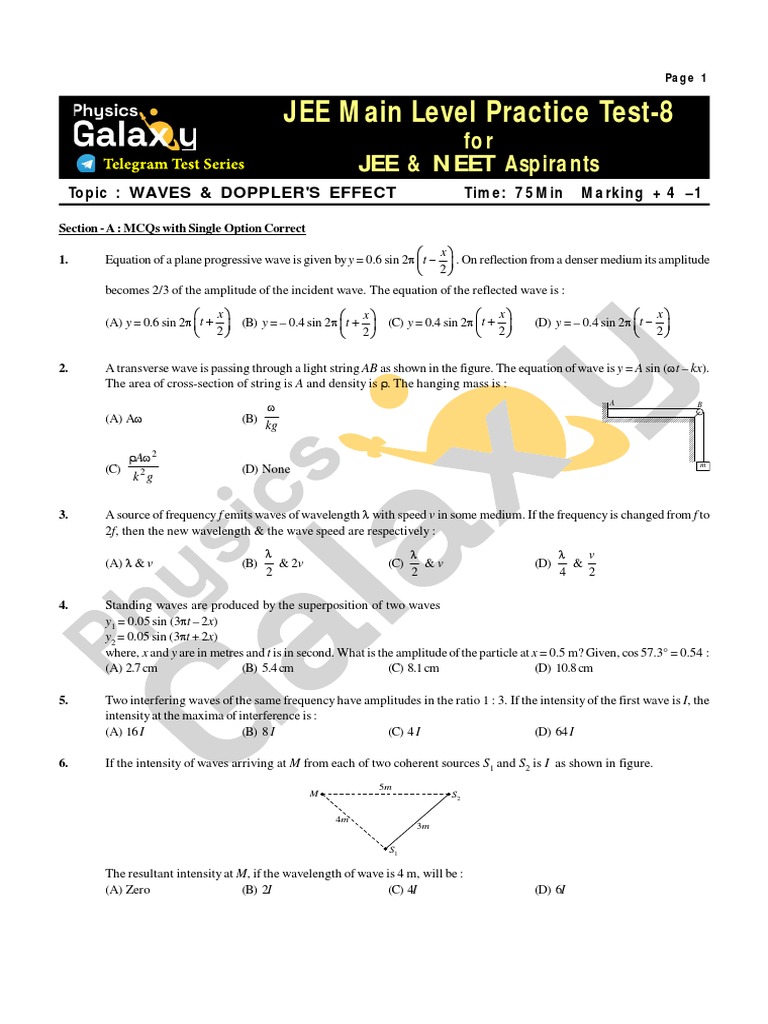 JEE & NEET Waves Practice Test | PDF | Sound | Waves