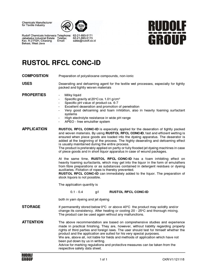 RFCL Conc-Id, Rustol | PDF | Dyeing | Surfactant