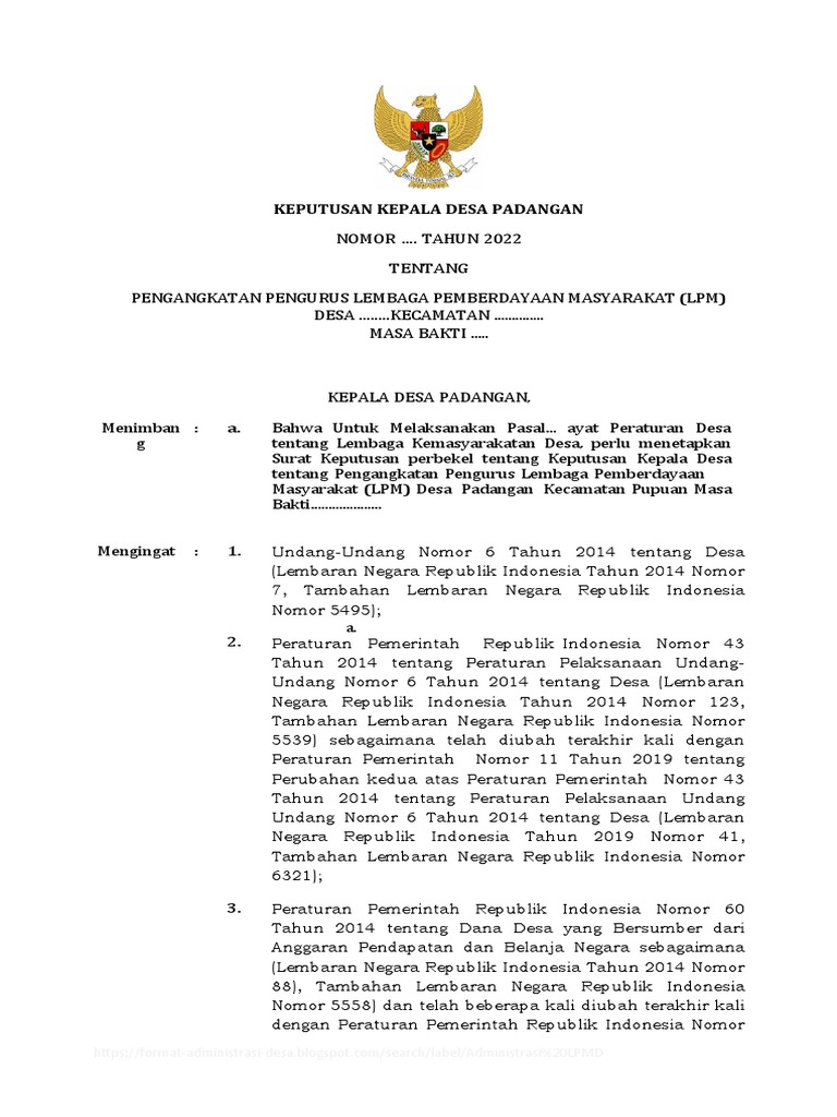 Format Baru SK Pengangkatan Pengurus LPMD | PDF