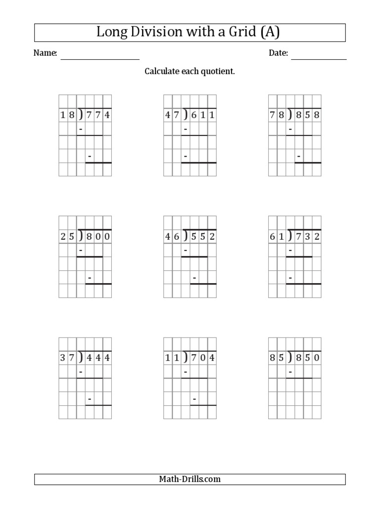 Division Long Grid 2digit Divisor 3digit Dividend Prompts No Remainders ...
