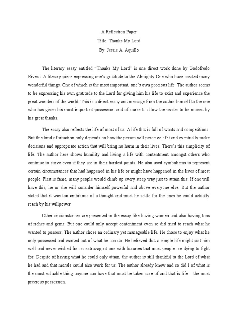 A Reflection Paper - Thanks My Lord | PDF