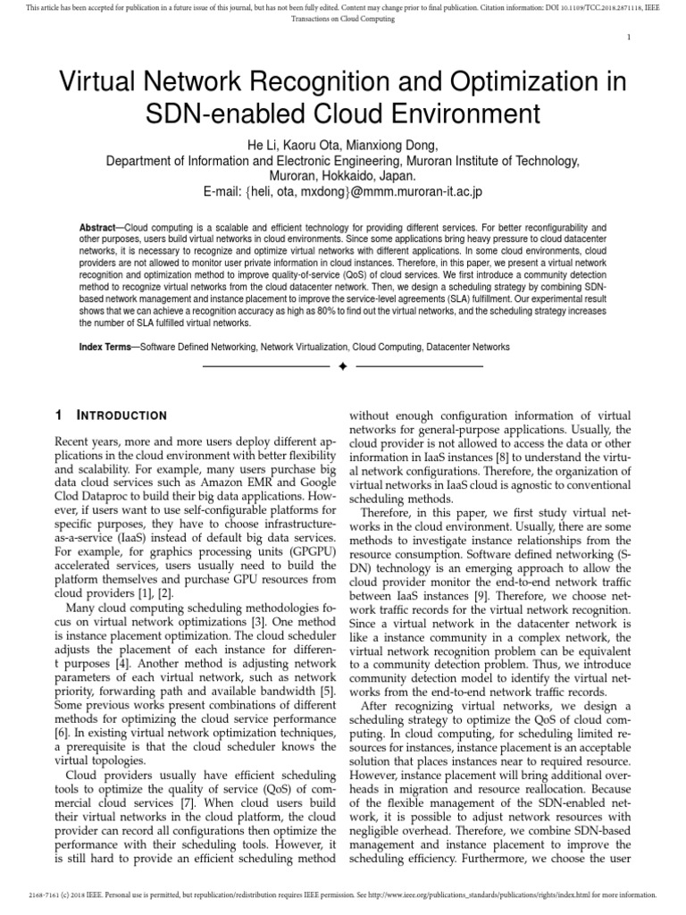 Virtual Network Recognition and Optimization in SDN-enabled Cloud ...