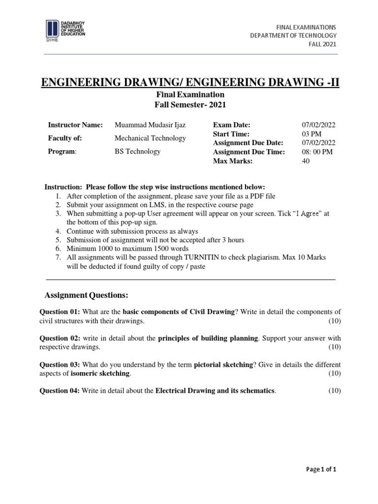 Engineering Drawing Final Exam 2021 | PDF