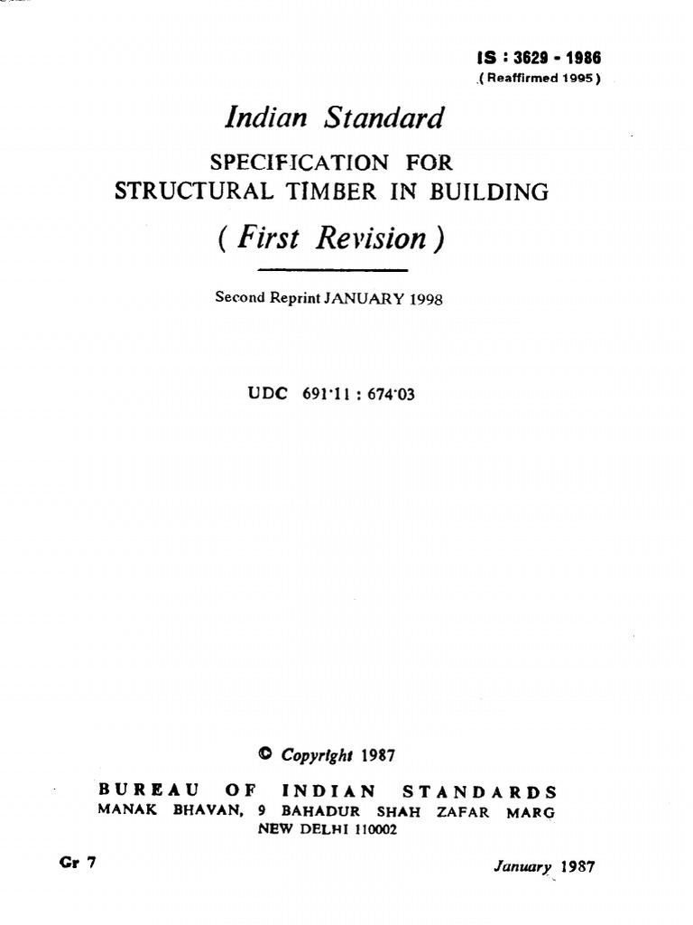 Indian Standard: Specification FOR Structural Timber in Building | PDF ...
