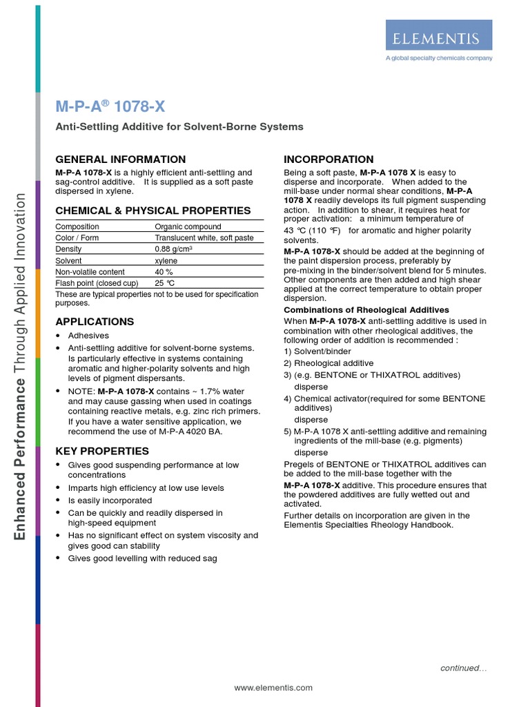 M-P-A 1078-X: Anti-Settling Additive For Solvent-Borne Systems | PDF ...