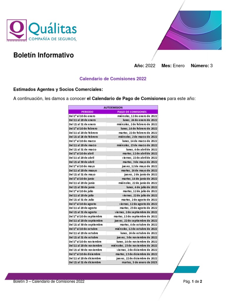 Boletín 3 - Calendario de Comisiones 2022 | PDF | Calendario
