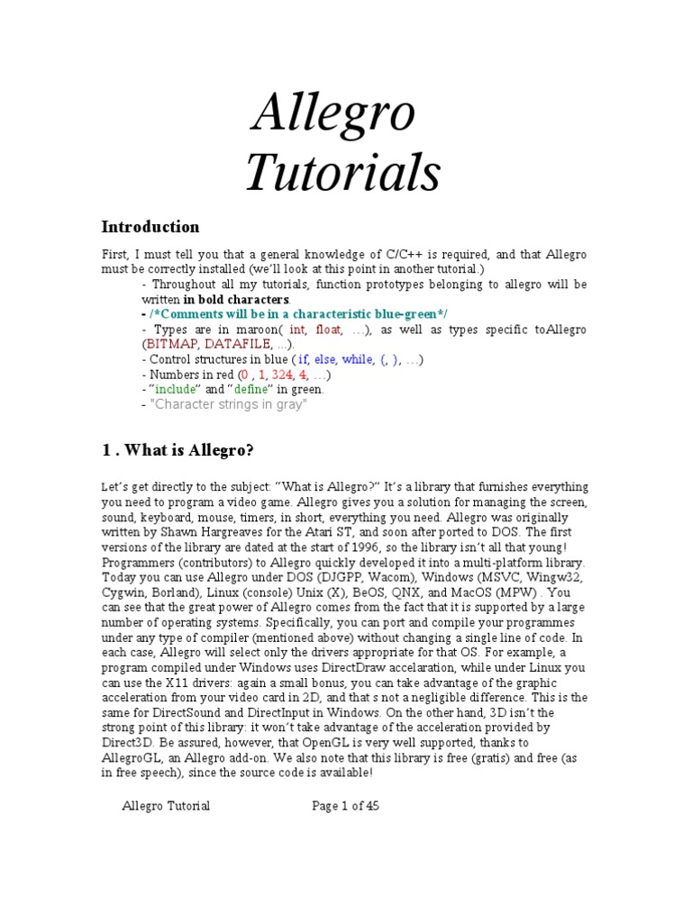 An Introduction to Allegro: A Concise Overview of a Popular Game Development Library | PDF ...