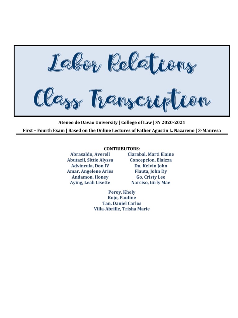 Labor Relations Exam Overview 2020-2021 | PDF | Employment | Labour Law