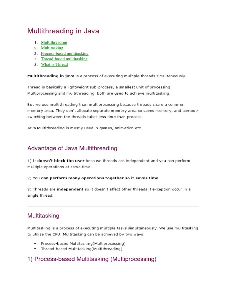 Multithreading In Java Pdf Process Computing Method Computer Programming