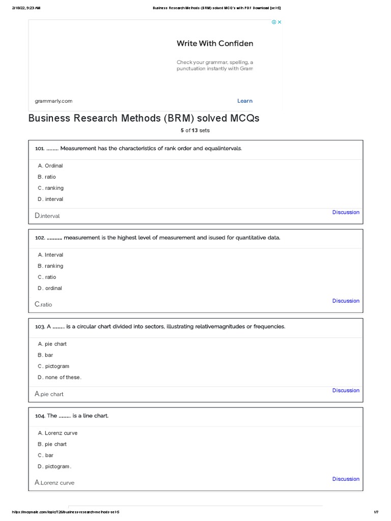 Research MCQ For Hospitality | PDF | Multiple Choice | Level Of Measurement