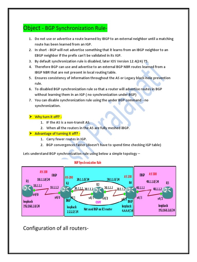 BGP Synchronization Rule & Why | PDF | Router (Computing) | Internet