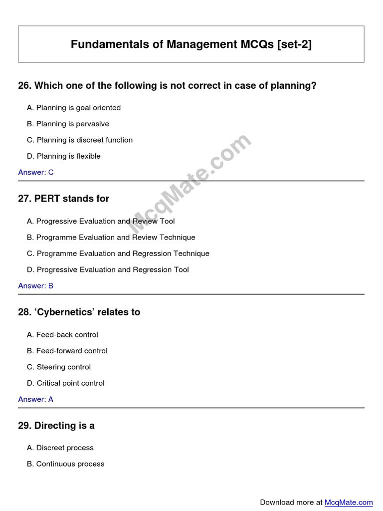 Management MCQs Set 2 | PDF | Leadership | Behavioural Sciences