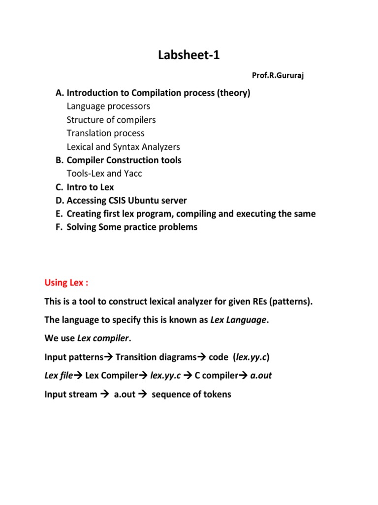 Introduction to Compilation Process Using Lex: An Instructional ...