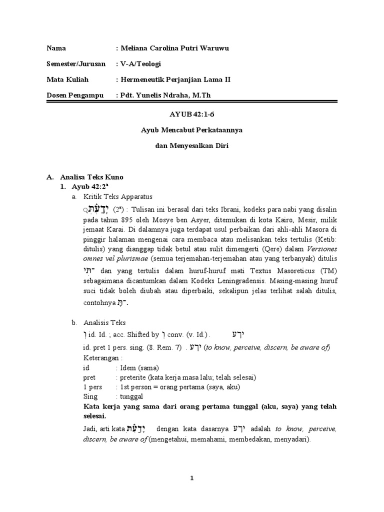 Hermeneutik PL II Kitab Ayub | PDF