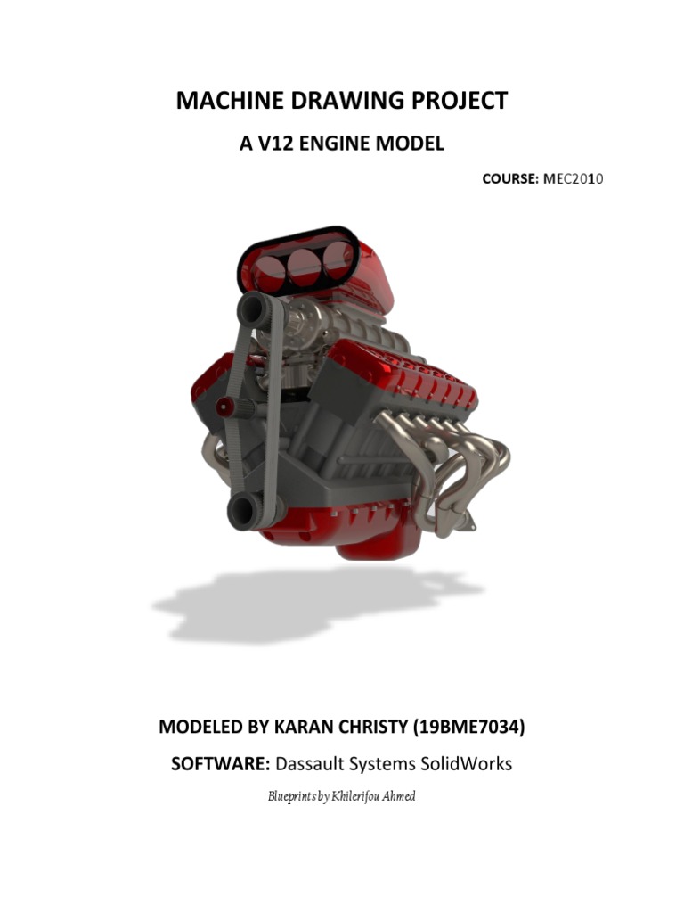 Machine Drawing Project: A V12 Engine Model | PDF