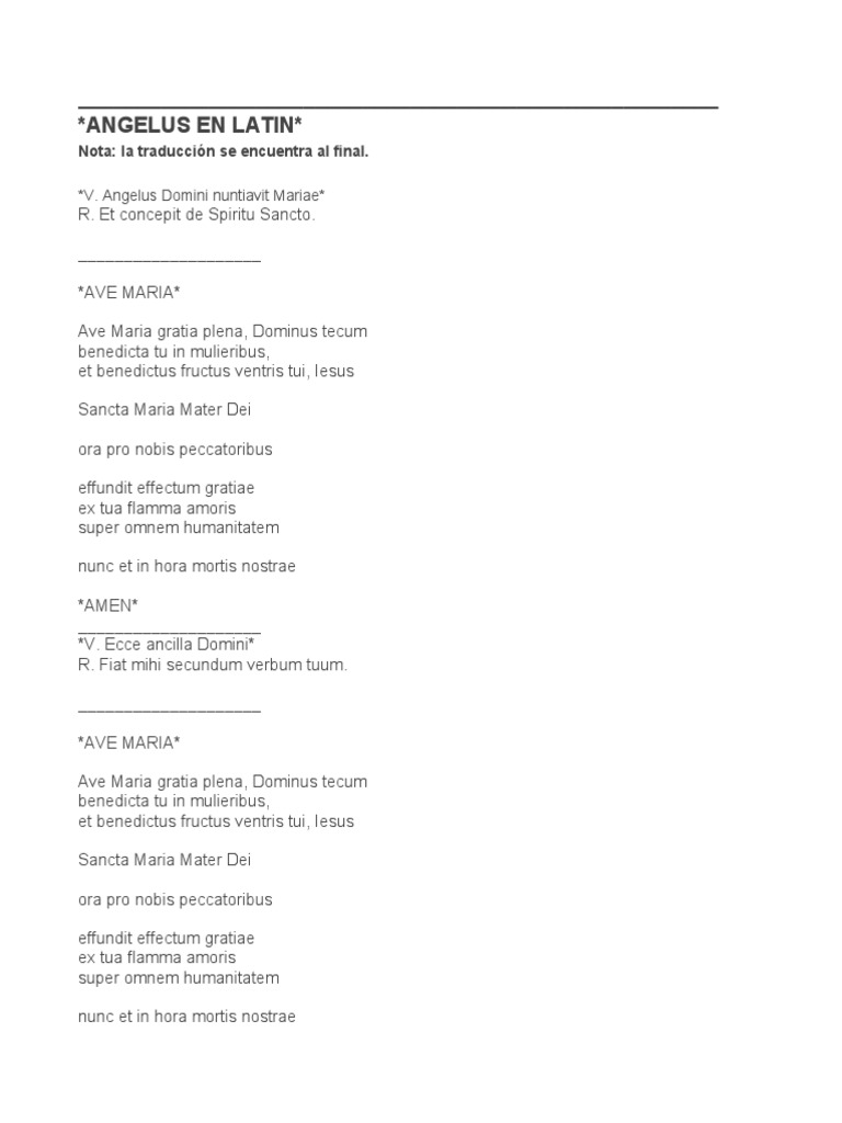 Latin - Angelus en Latin | PDF | Iglesia Católica | María, madre de Jesús