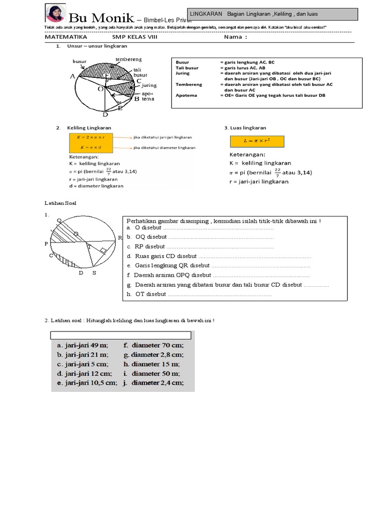 Unsur dan Bagian Lingkaran Matematika | PDF