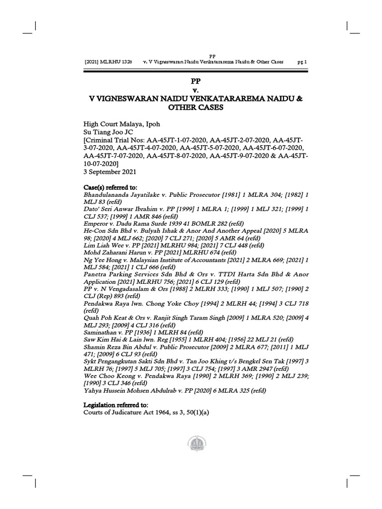 PP V Vigneswaran Naidu Venkatararema Naidu & Other Cases | PDF | Prosecutor | Separation Of Powers