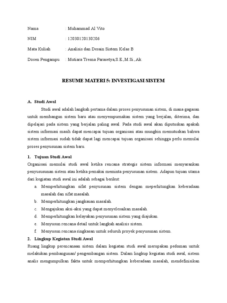 Judul yang tepat untuk dokumen tersebut adalah: "Laporan Materi Studi Awal dan Studi Kelayakan ...