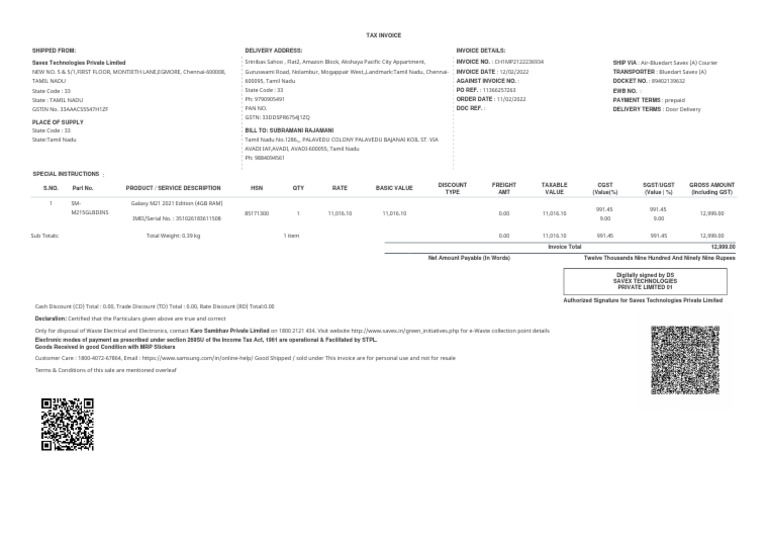 Tax Invoice Galaxy M21 Mobile | PDF | Invoice | Taxes