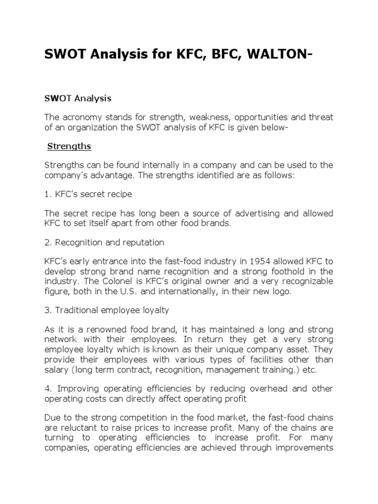 SWOT Analysis of Major Fast Food Brands in Bangladesh: KFC, BFC, and Walton | PDF | Fast Food ...