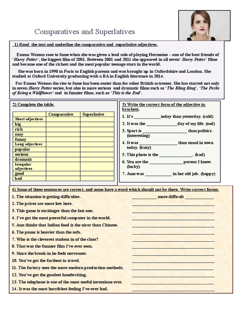 Comparatives and Superlatives Worksheet | PDF | Linguistics
