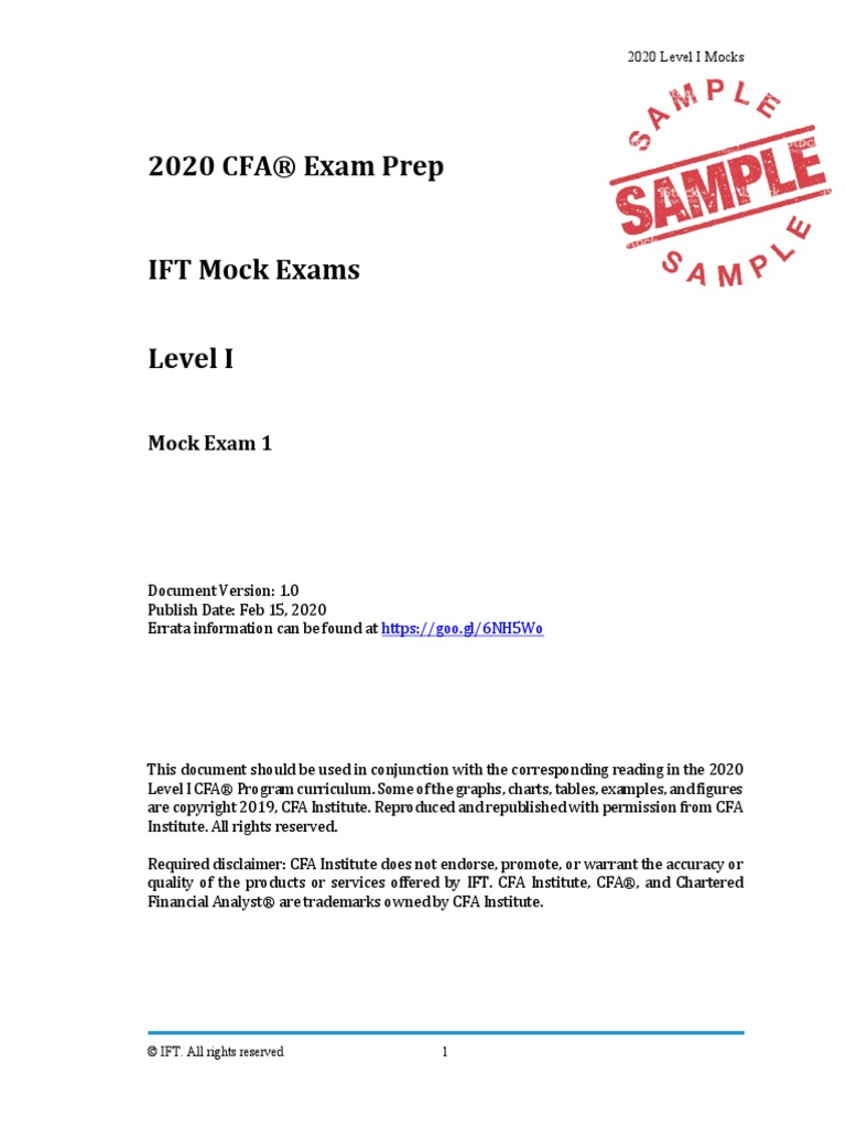Level I 2020 IFT Mock Exam Sample | PDF | Stocks | Stock Market Index